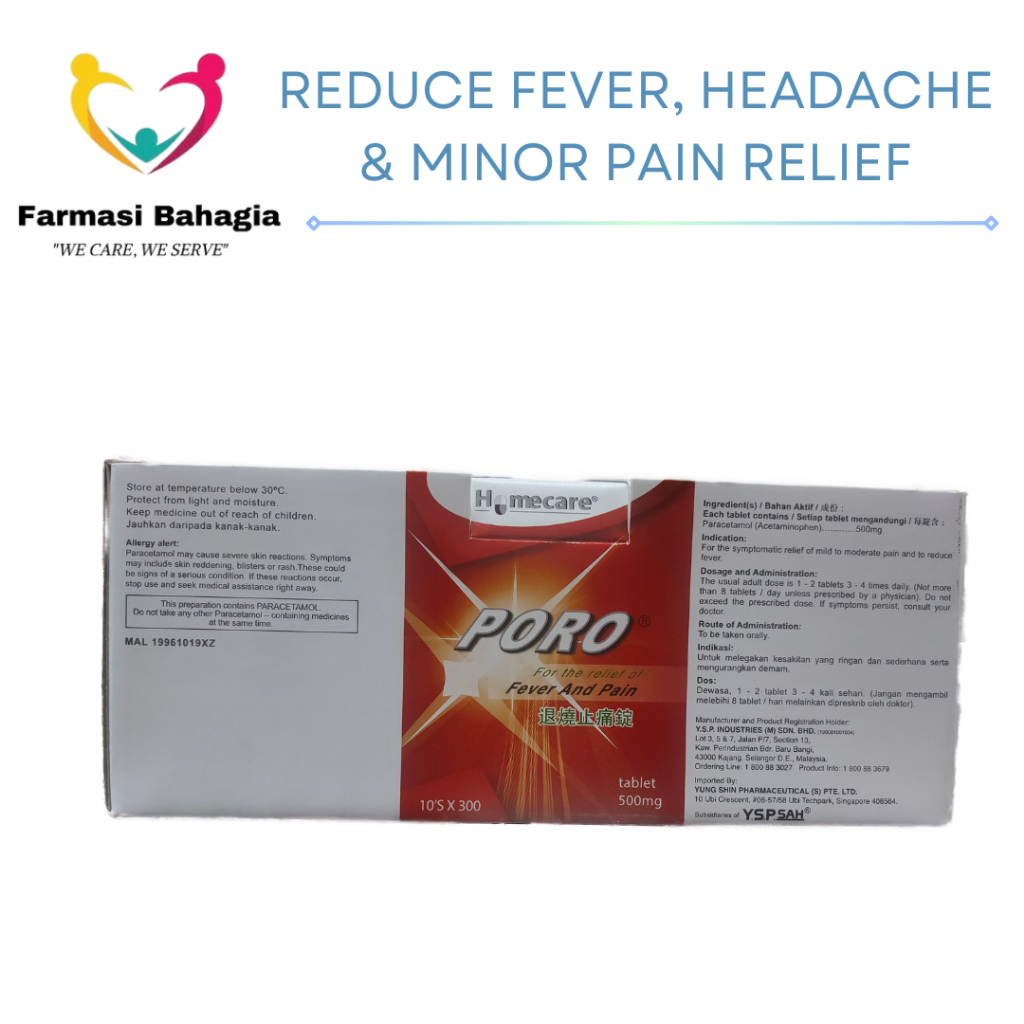 [ Exp 1/2026 ] PORO PARACETAMOL 500MG TABLET ( 300 strips X 10 tablets ...