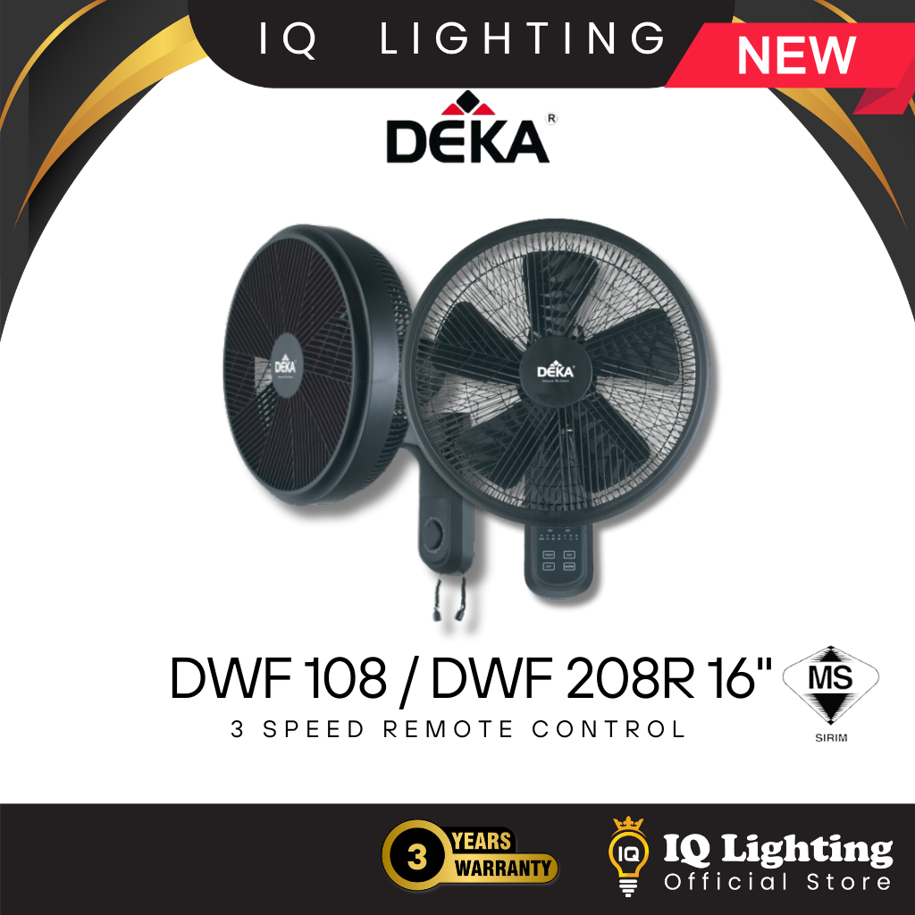 DEKA DWF108 DWF208R 16" 5 Blades Wall Fan 3 Speeds Control with Pull ...