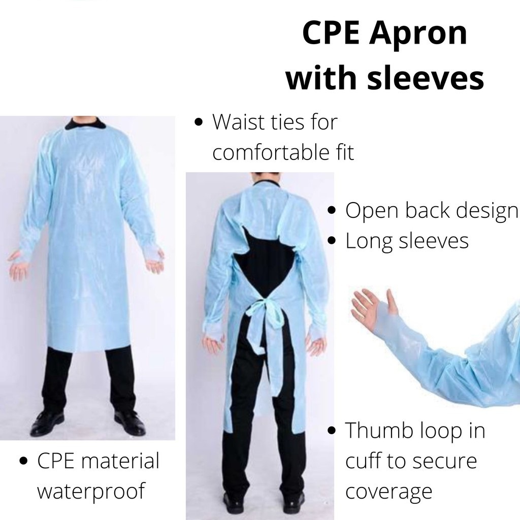 CPE Apron Gown long sleeve with thumb loop /15 pieces / Waterproof ...