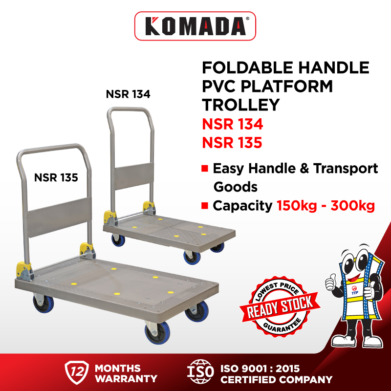 KOMADA™ 150/300KG Foldable Handle PVC Platform Trolley Plastic Flatbed ...