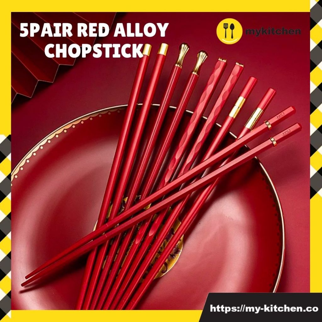 [MY KITCHEN] 5 PAIRS CNY RED ALLOY CHOPSTICK | Shopee Malaysia