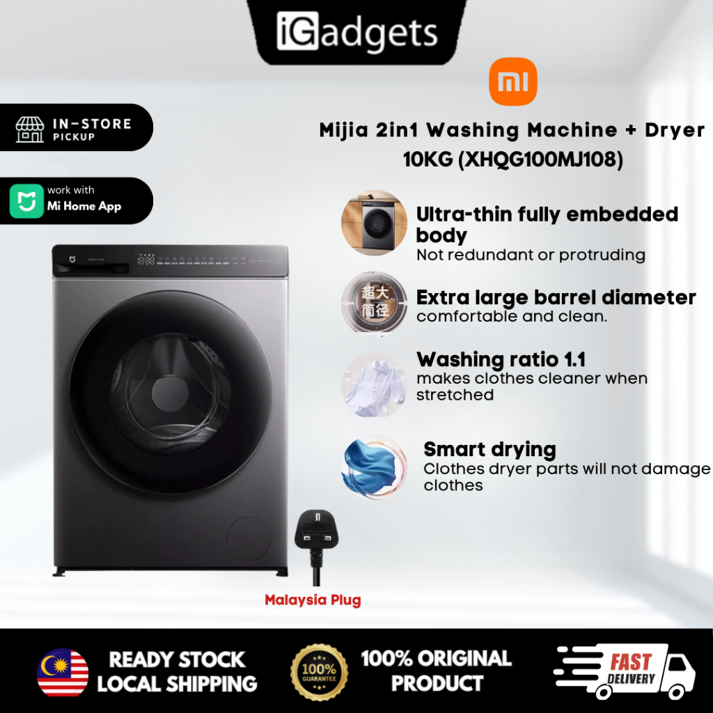Mijia 2in1 Washing Machine + Dryer 10kg 小米米家超净洗洗烘10kg | XhQG100MJ108 | Shopee Malaysia