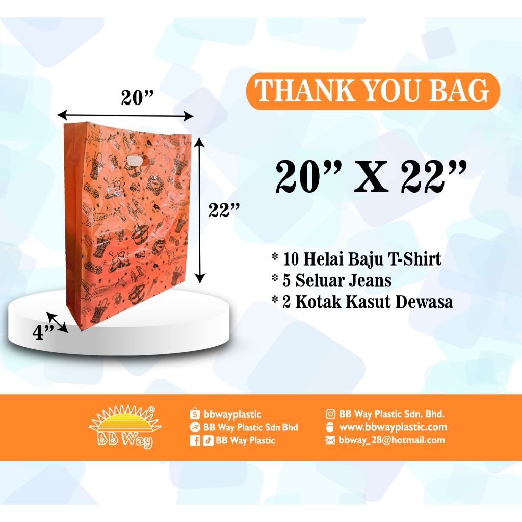 THANK YOU PLASTIC BAG 20" x 22" (100 Pcs)/TERIMA KASIH BEG PLASTIK 20 ...