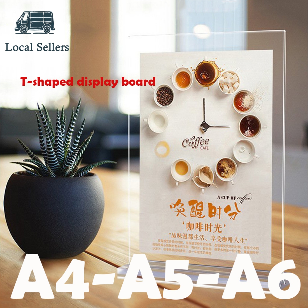 A4 A5 A6 Acrylic T-Type Sturdy Sign Double Sided Tab Display Desktop ...
