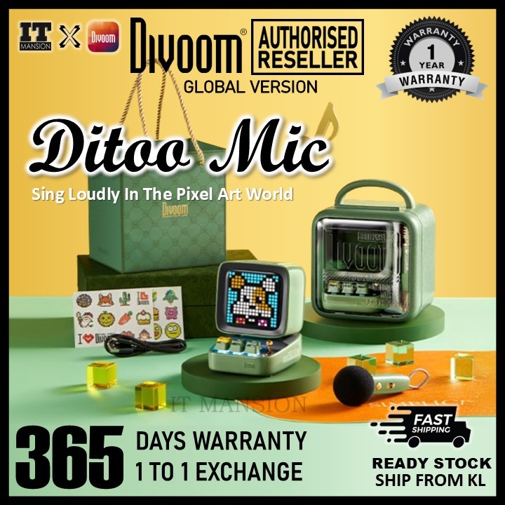 Divoom Ditoo Mic Global Version Pixel Art Game Portable Bluetooth Speaker Karaoke LED App ...