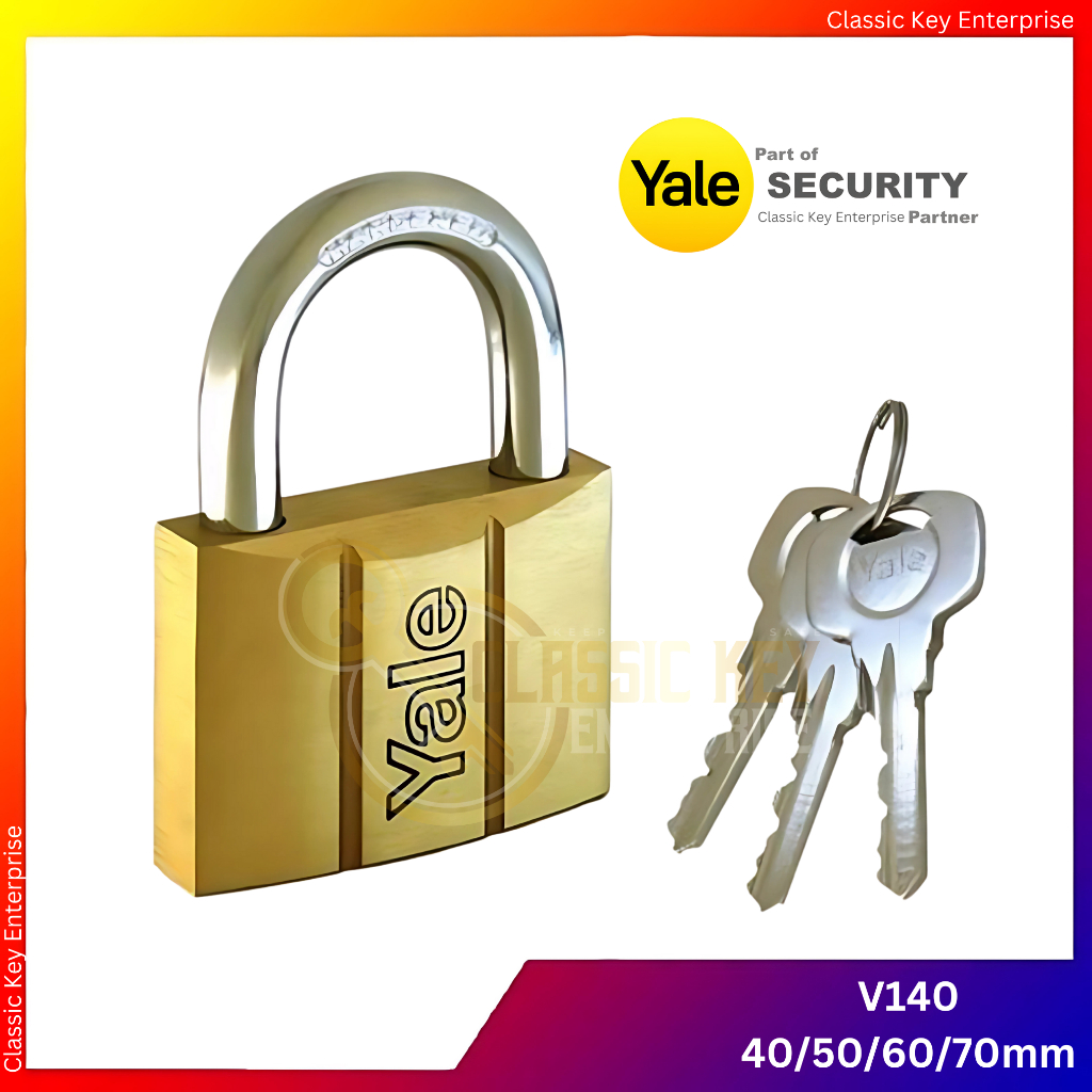 Yale Padlock Solid Brass V140 Size 40mm / 50mm / 60mm / 70mm | Shopee ...
