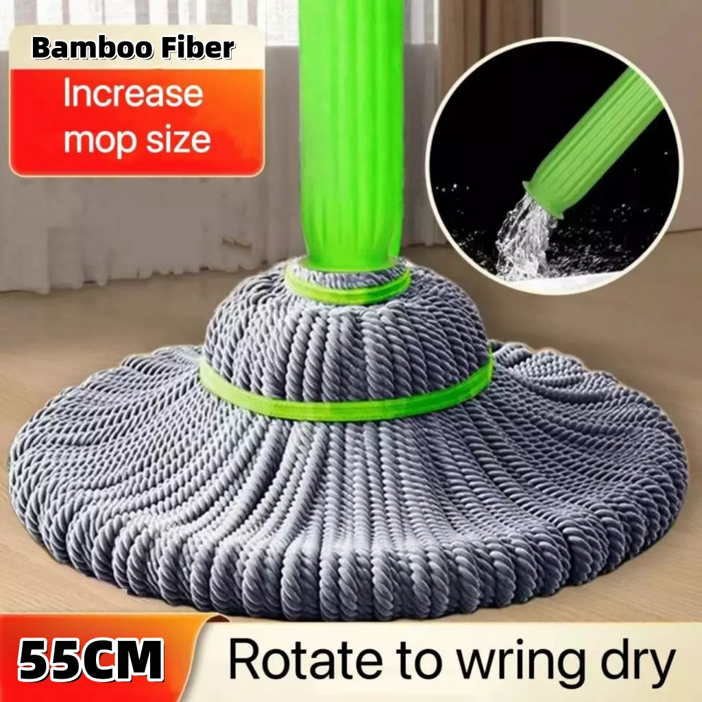 1-Second Dehydration Bamboo Fiber Self Twisting Rotating Mop Wash Free ...
