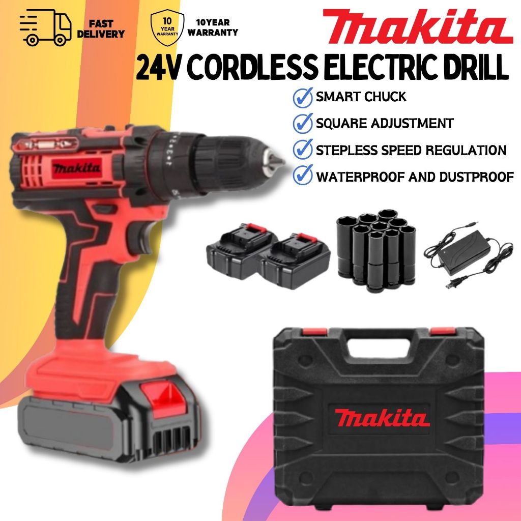 MAKITA 24V Cordless Drill 3-in-1 Hammer Drill Cordless Electric Hand ...