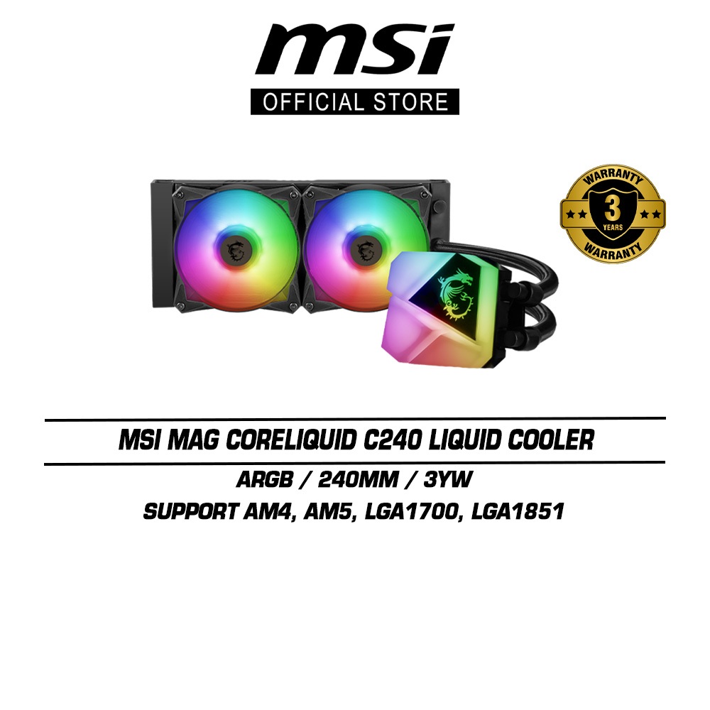 MSI MAG Coreliquid C240 Liquid Cooler (240mm/ARGB) | Shopee Malaysia