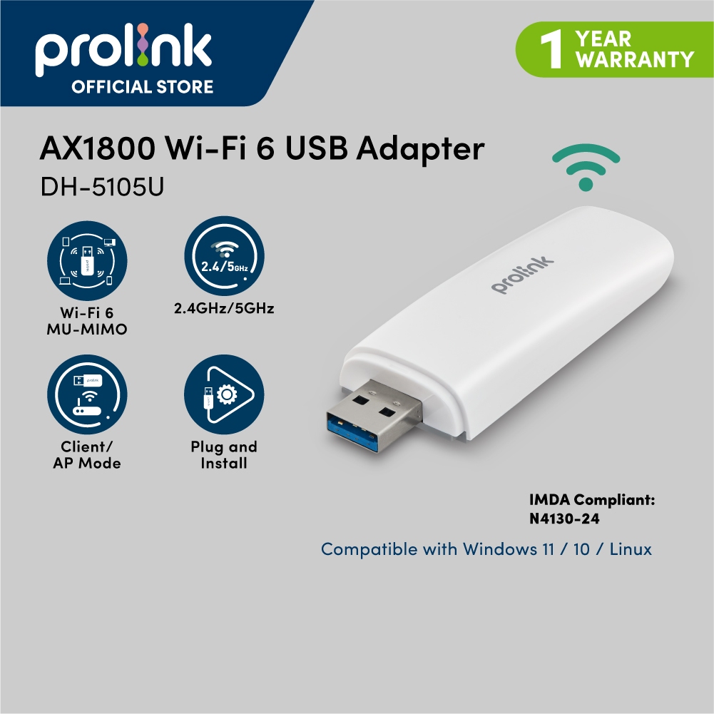 Prolink AX1800 WiFi 6 Dual-band Wireless USB Adapter( 2.4Ghz + 5Ghz ) MU-MIMO | Up to 1800Mbps ...