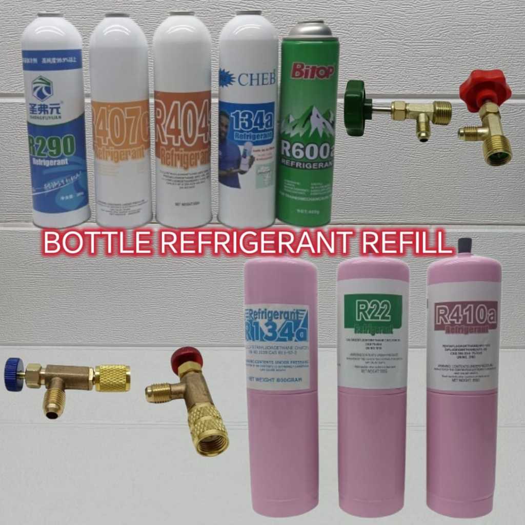 BOTOL GAS REFILL AIRCOND HOME,KOMERSIAL,CAR ,PETI SEJUK,FREEZER,FRIDGE ...