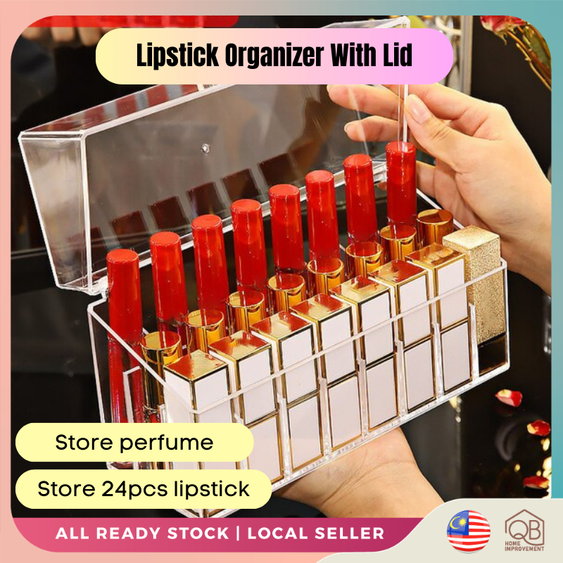 24 Grids Acrylic Lipstick Organizer Holder Storage Box With Cover Bekas ...
