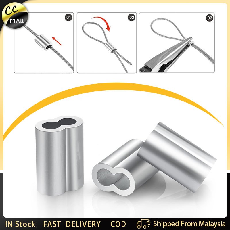 100Pcs Aluminum Alloy Wire Rope Cable Loop Sleeves 1.5mm Double Barrel ...