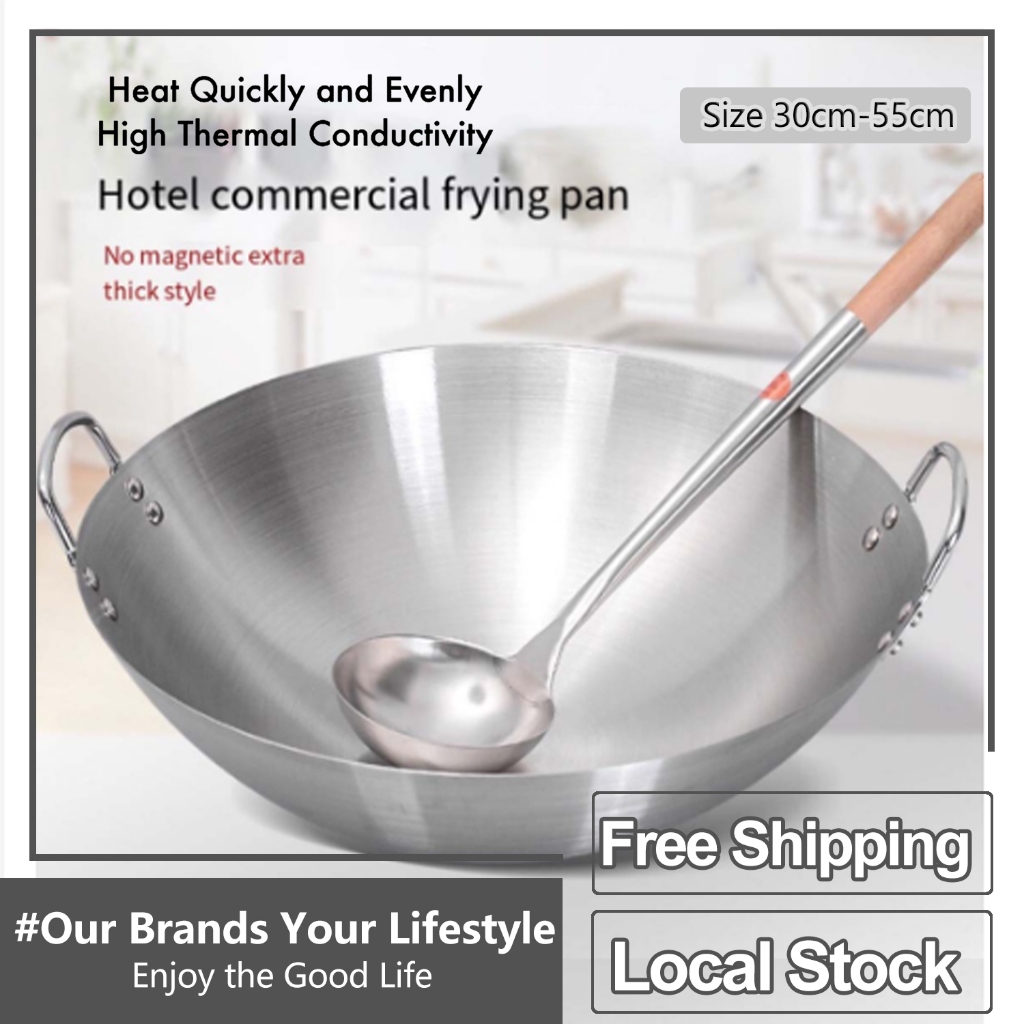 30-55CM Large Size Wok Kuali Stainless Steel Wok with Single or Double ...