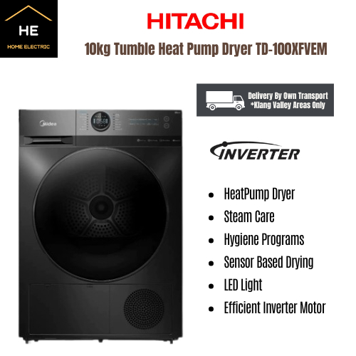 Hitachi Tumble Heat Pump Dryer 10kg TD-100XFVEM | 8kg Condenser Dryer ...