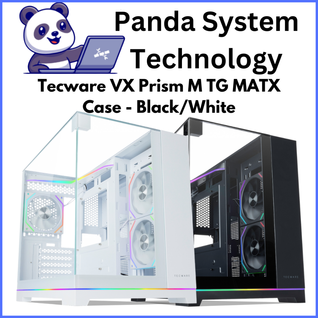 Tecware VX Prism M TG MATX Case w/3 ARGB Fans - Black/White tempered ...