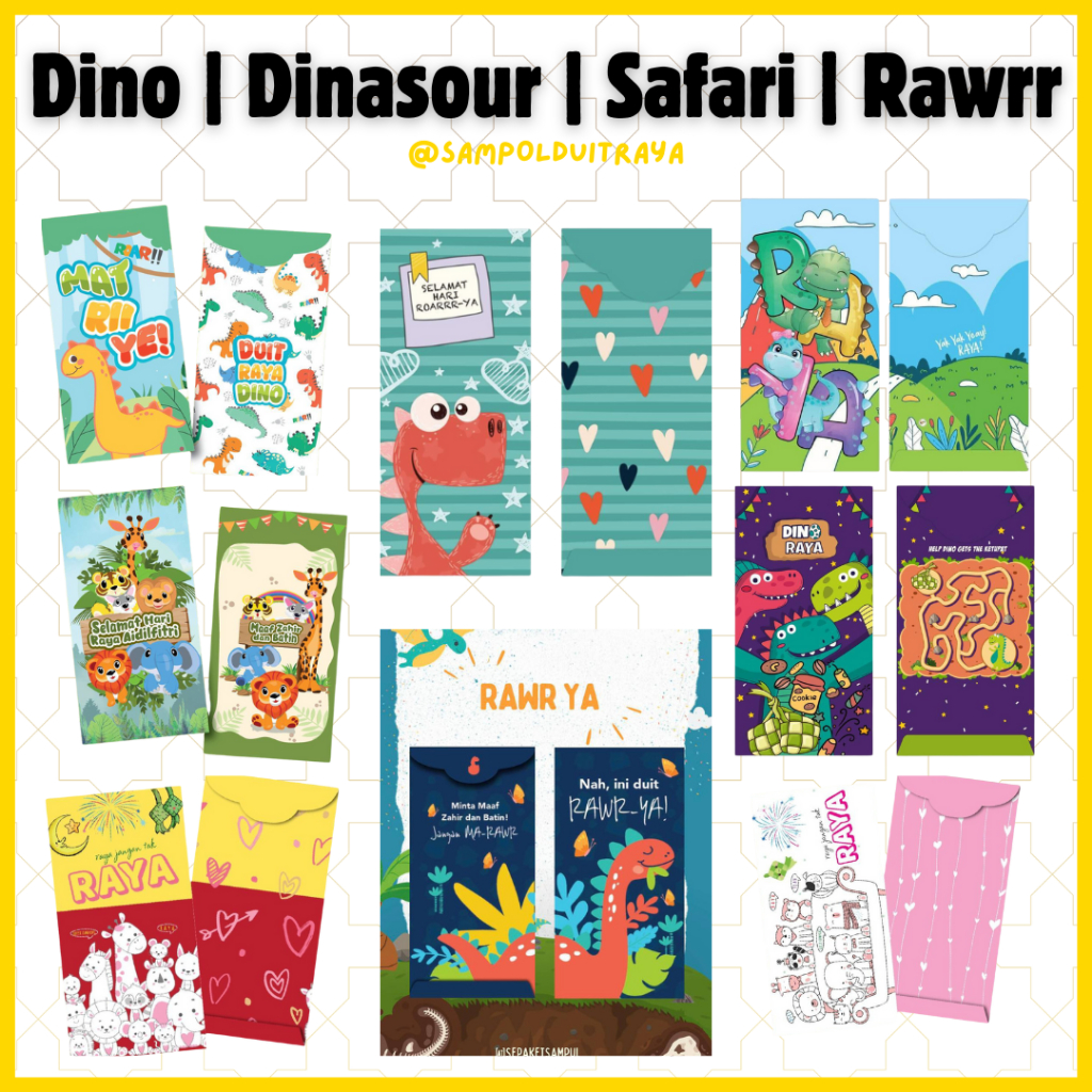 Dino Dinasour Safari Kucing Meow Rawrr | Sampul Raya Sampul Duit Raya ...