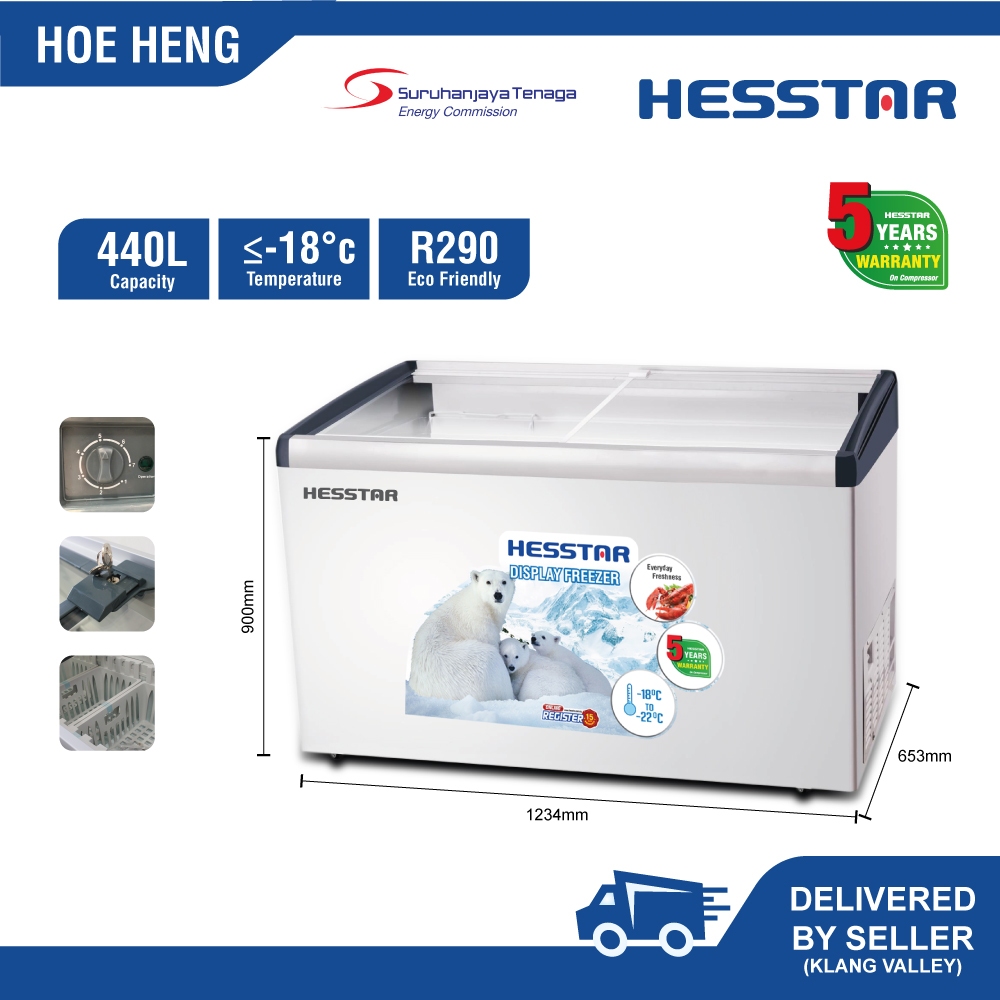 Hesstar HDF-G446 2 Door Flat Glass Sliding Door Display Freezer Peti ...
