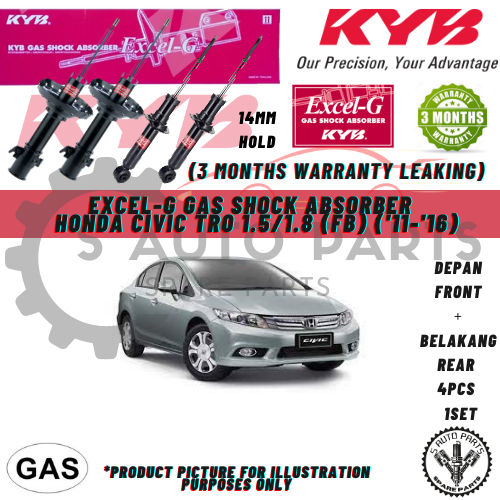 HONDA CIVIC TRO 1.5/1.8 (FB) ('11-'16) (FRONT OR REAR) 100% KAYABA KYB EXCEL-G GAS SHOCK ...