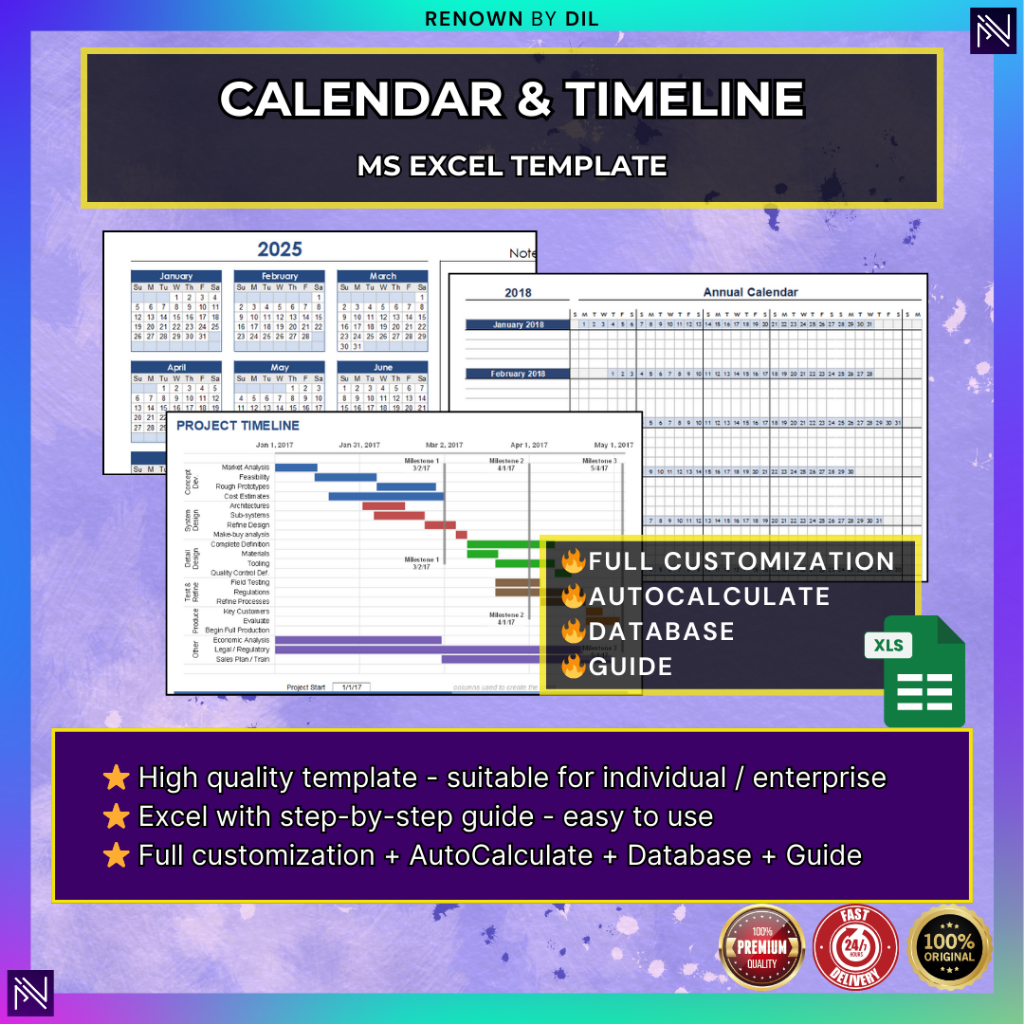 Calendar And Timeline Excel Template Guide Auto Calculate