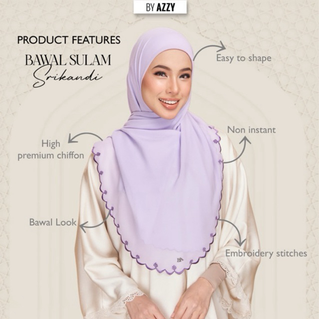 Tudung Raya 2025 | Bawal Sulam Srikandi | Material chiffon mudah bentuk ...