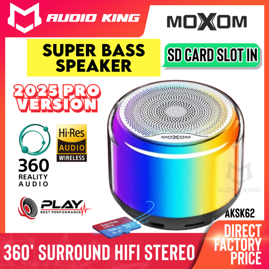 MOXOM Super Bass Power Bluetooth Mini Speaker SD Memory Card HD Speker ...