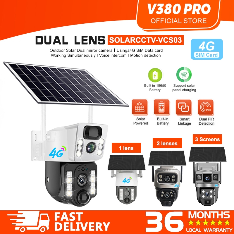 V380 Pro Solar outdoor cctv camera wireless Dual lens 4G Sim waterproof ...