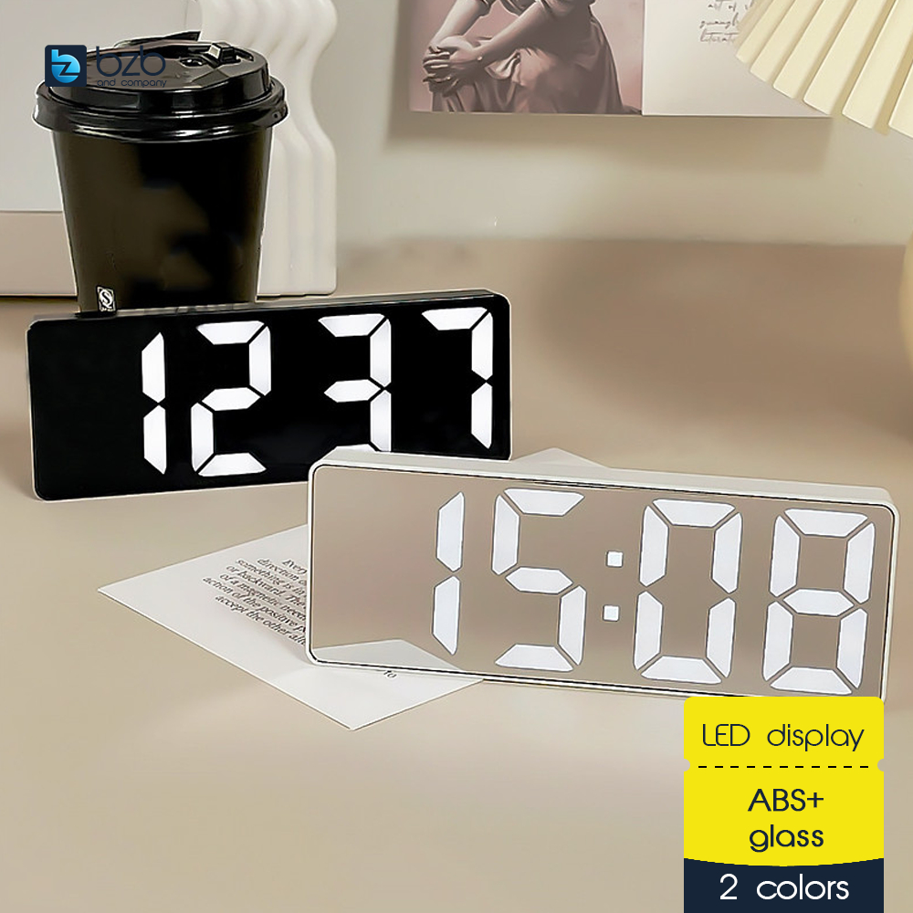 2 In 1 LED Mirror Digital Alarm Clock Dual Power Modes Beside Desktop ...