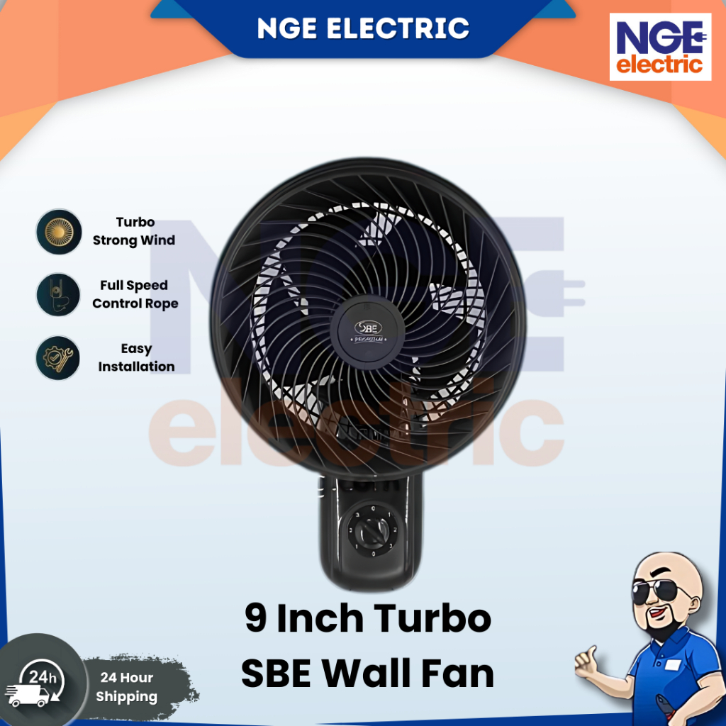 FAN| 9 inch SBE Turbo Wall Fan Kipas Dinding Premium Low Noise Black ...