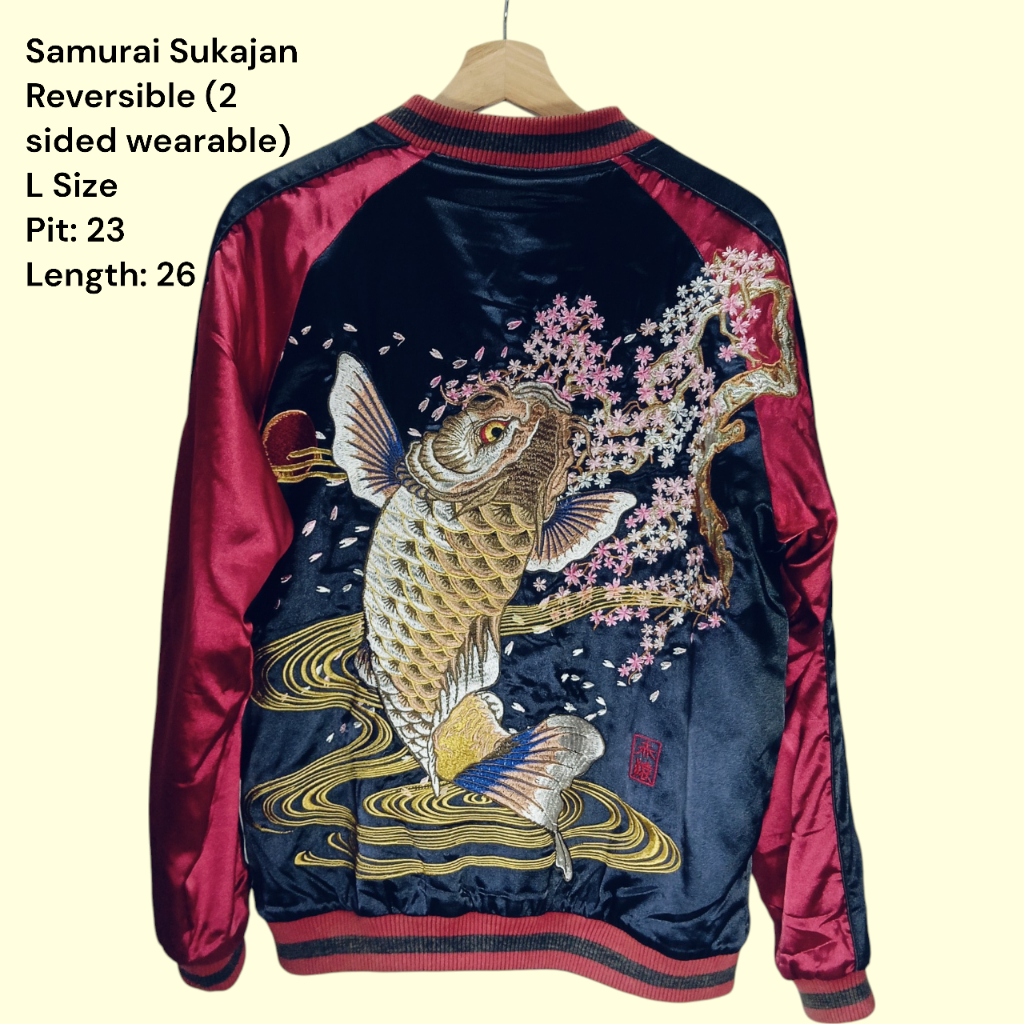 Samurai Sukajan Reversible Biker Bomber Vintage Premium Jacket Koi Fish ...