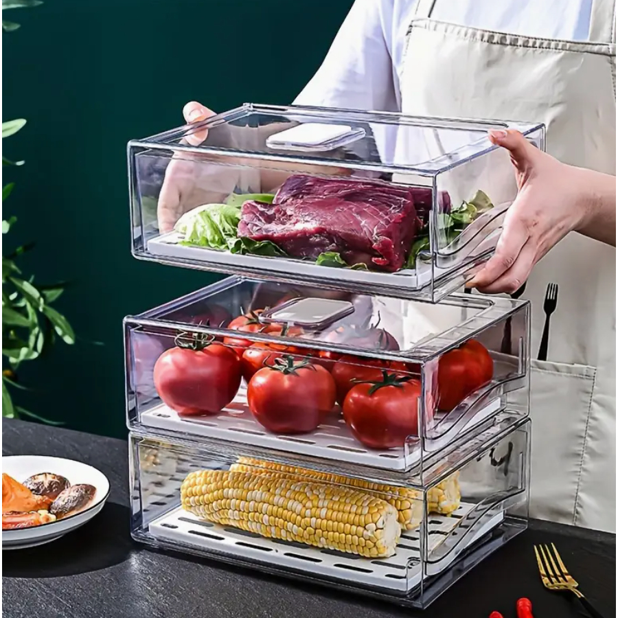 Fridge Drawer Stackable Fridge Drawers with Lids Drains - Reusable,Easy ...