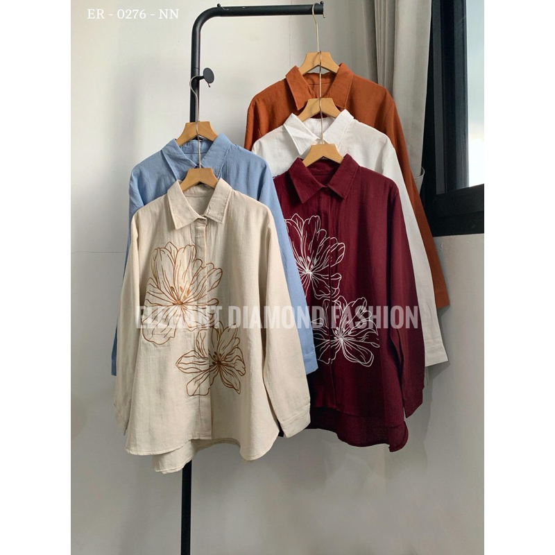SOPHIA BLOUSE KEMEJA SULAM EMBROIDERY LINEN FREESIZE | Shopee Malaysia