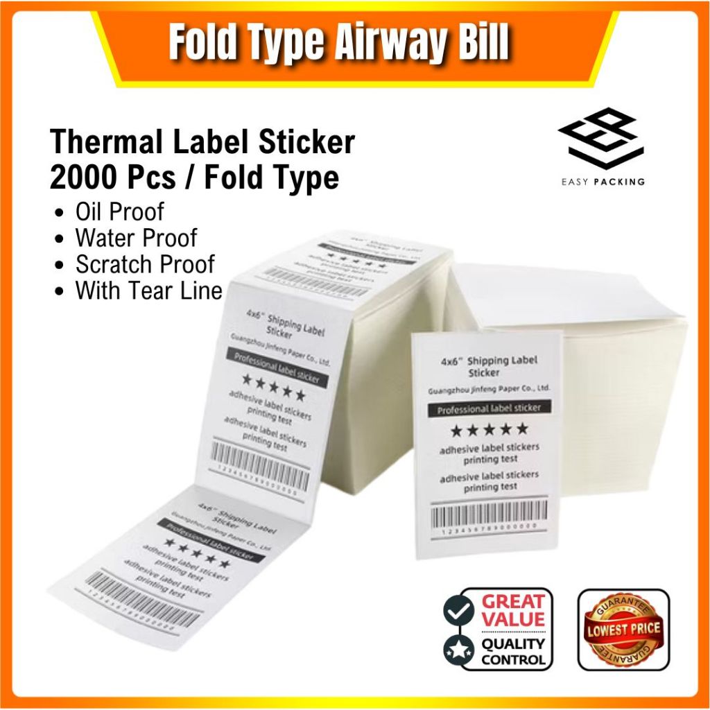 2000pcs A6 Thermal Label Paper Thermal Printer Sticker Waybill Barcode ...