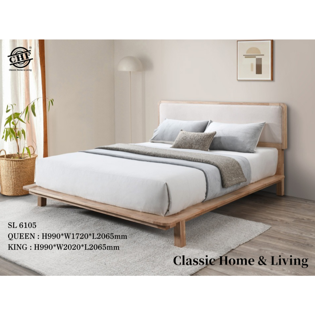 CHF 6105 Muji Queen/King Solid Rubberwood Bedframe/Upholstered ...