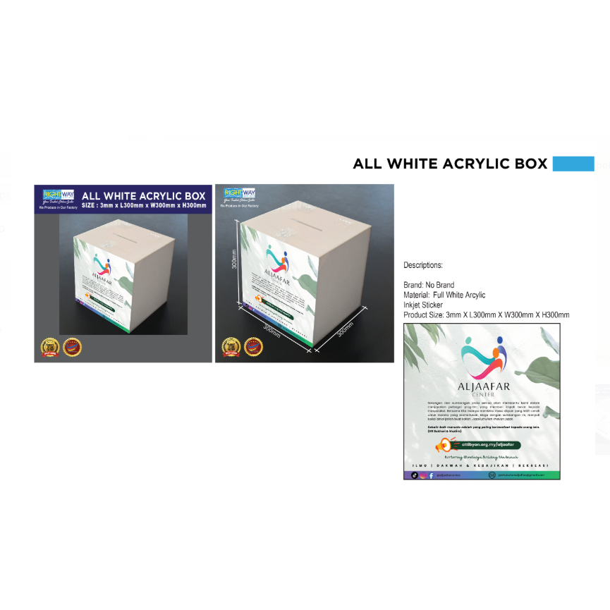 ACRYLIC DONATION BOX I TABUNG CUSTOM I SIZE : 3MM X L300MM X W300MM X ...