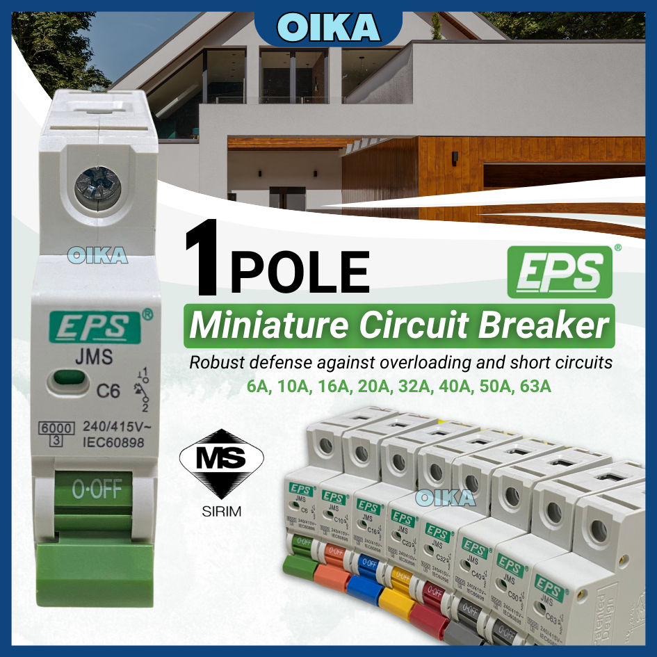 [SIRIM] EPS 1 Pole MCB 6-63 AMP Electric Miniature Circuit Breaker DIN Rail Installation ...