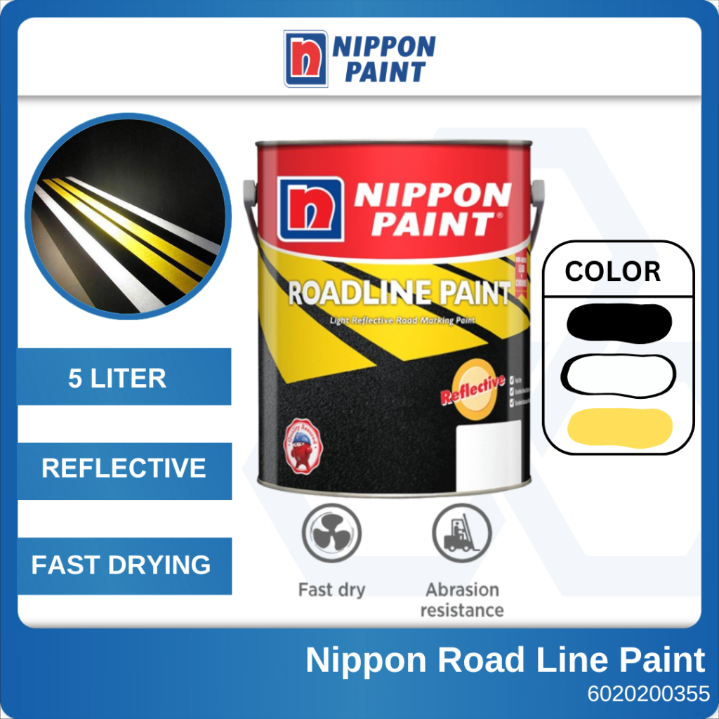 NIPPON Reflective Road Line Paint Black Yellow White 5 Liter | Shopee ...