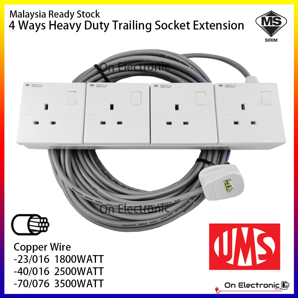 4 Way Heavy Duty Trailing Socket Extension Socket 70 076 X 3c Flexible Cable Full Copper Wire