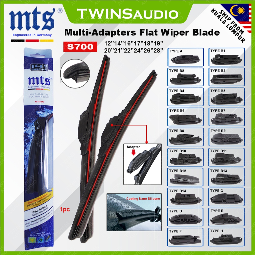 (1pc) MTS S700 Multi Adapters Flat Wiper Blade ( Adapter Clip Type B8, B9, B10, B11, B12, B13 ...