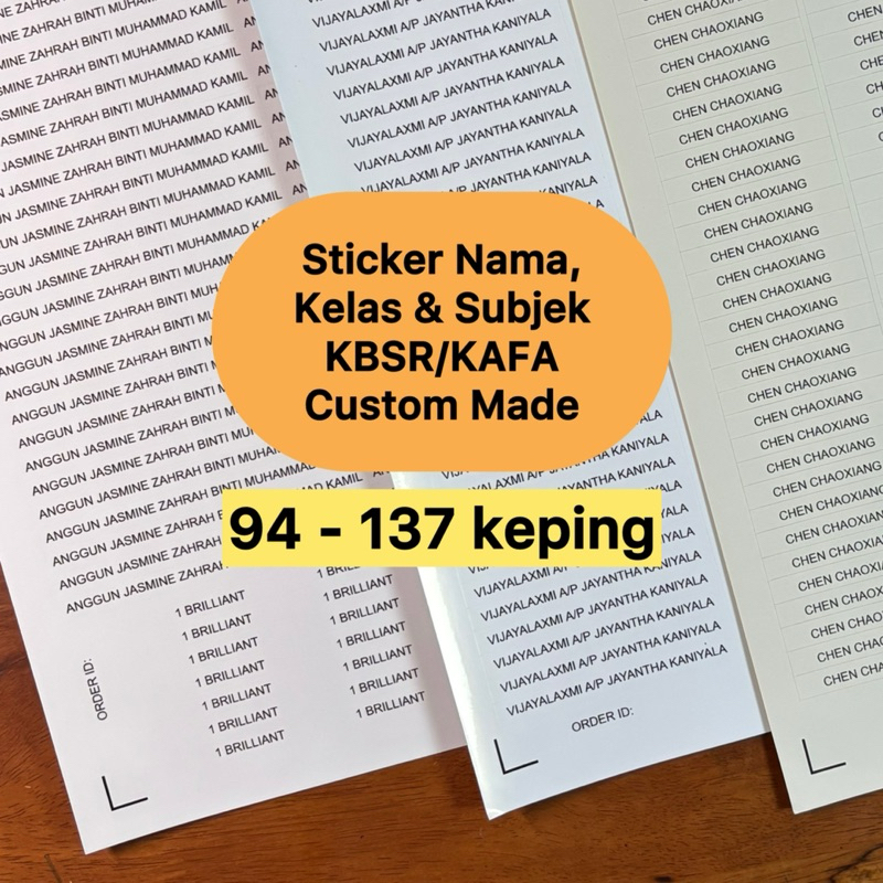 Sticker Nama, Kelas & Subjek |CUSTOM| 94 - 137 keping | Alat Tulis ...