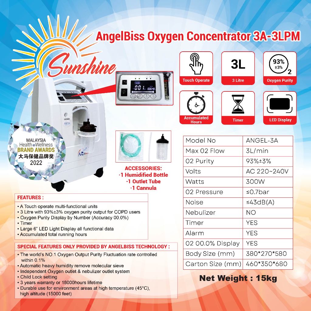 AngelBiss Oxygen Concentrator 1L/3L – Home & Medical Use (With/Without ...