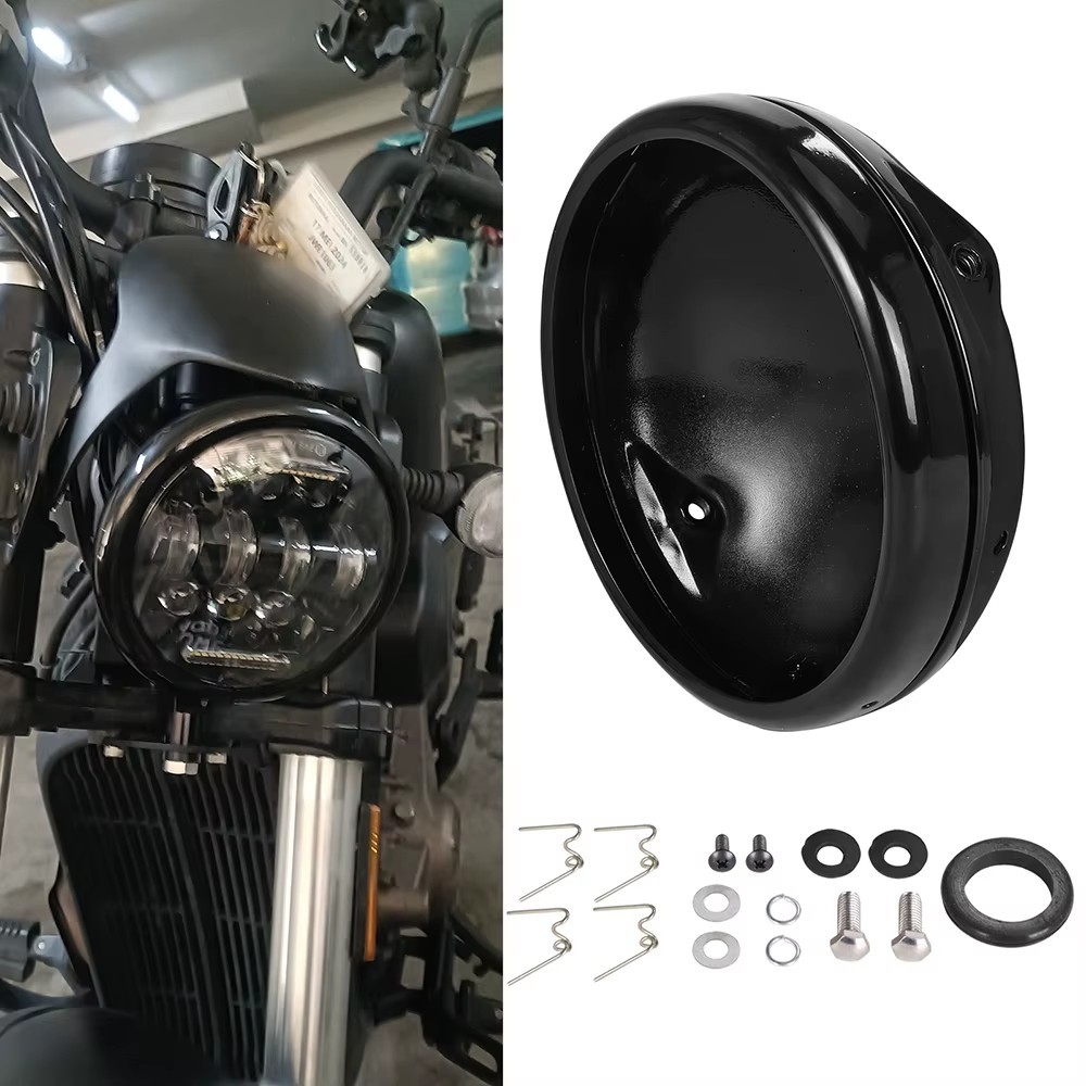 Motorcycle Headlight 7-Inch Retro Bucket Modified Headlight Base LED ...