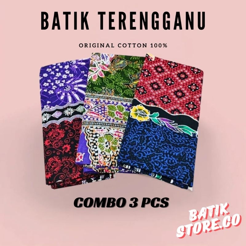 COMBO 3 HELAI KAIN BATIK SARUNG TERENGGANU ASLI ORIGINAL COTTON SERAP ...