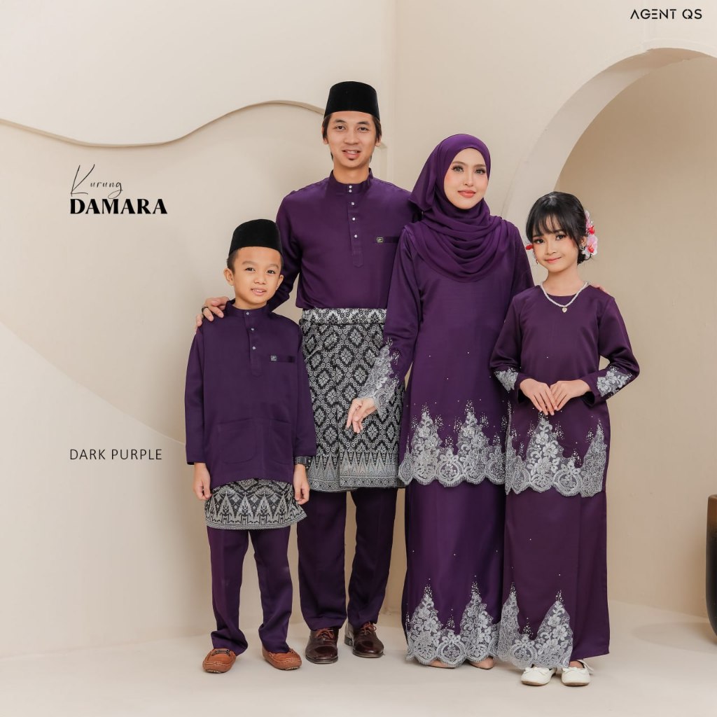 [ Set Family ] KURUNG DAMARA | BAJU RAYA WARNA DARK PURPLE | Shopee ...