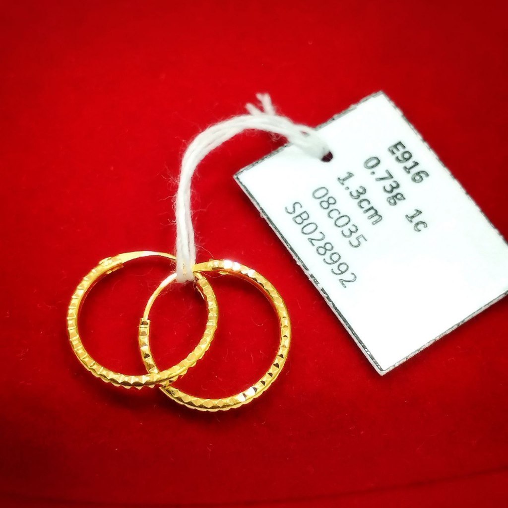 LAELA SUBANG RING BERCORAK EMAS TULEN 916 GOLD EARRING | Shopee Malaysia