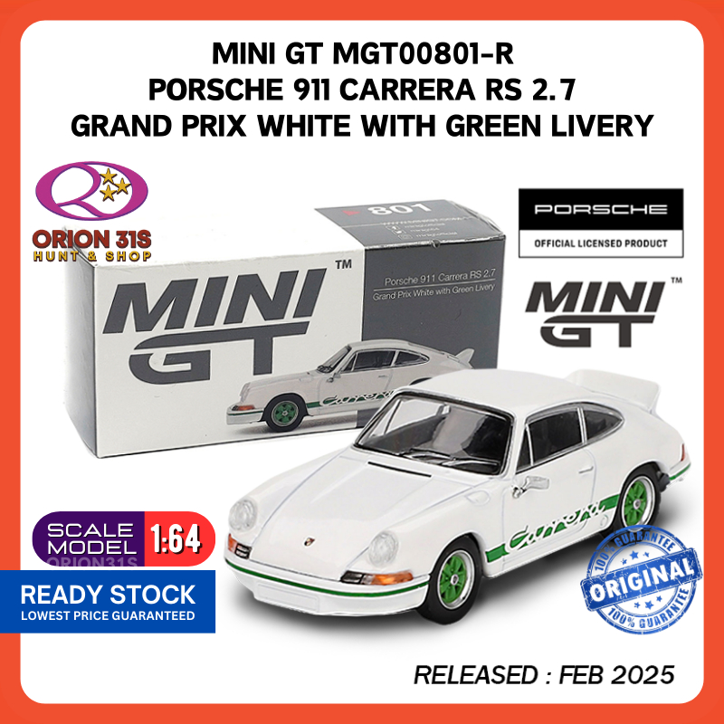 Mini GT 801 Porsche 911 Carrera RS 2.7 Grand Prix White with Green ...