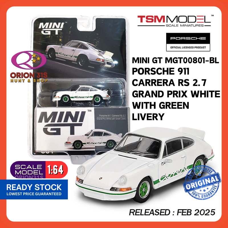 Mini GT 801 Porsche 911 Carrera RS 2.7 Grand Prix White with Green ...