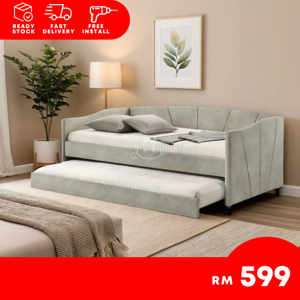 I HOME SERENE Daybed With Trundle / Single Pull Out Bed / Single Bed ...