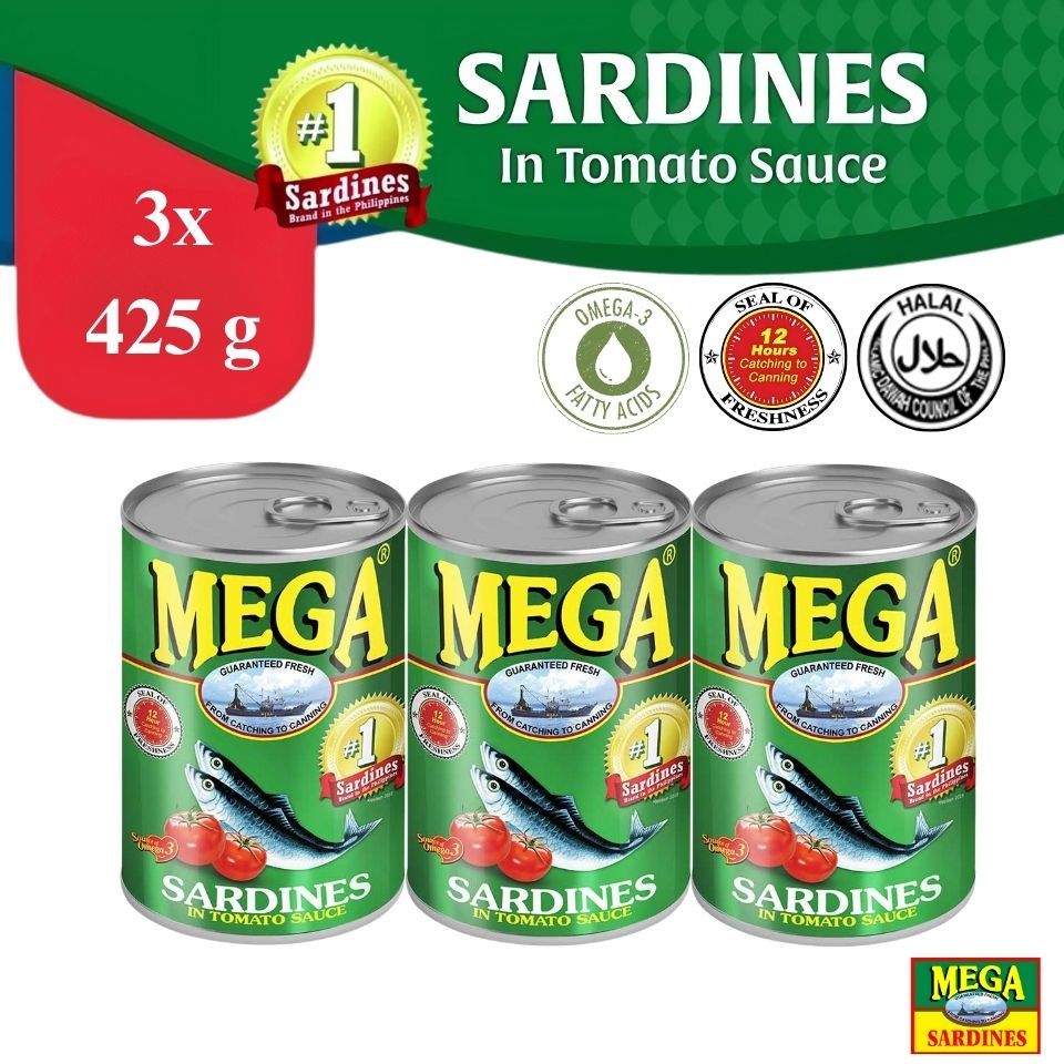 Mega Sardines Ikan Sardin Tin in Tomato Sauce 3 x 425G Tomato Sardin ...