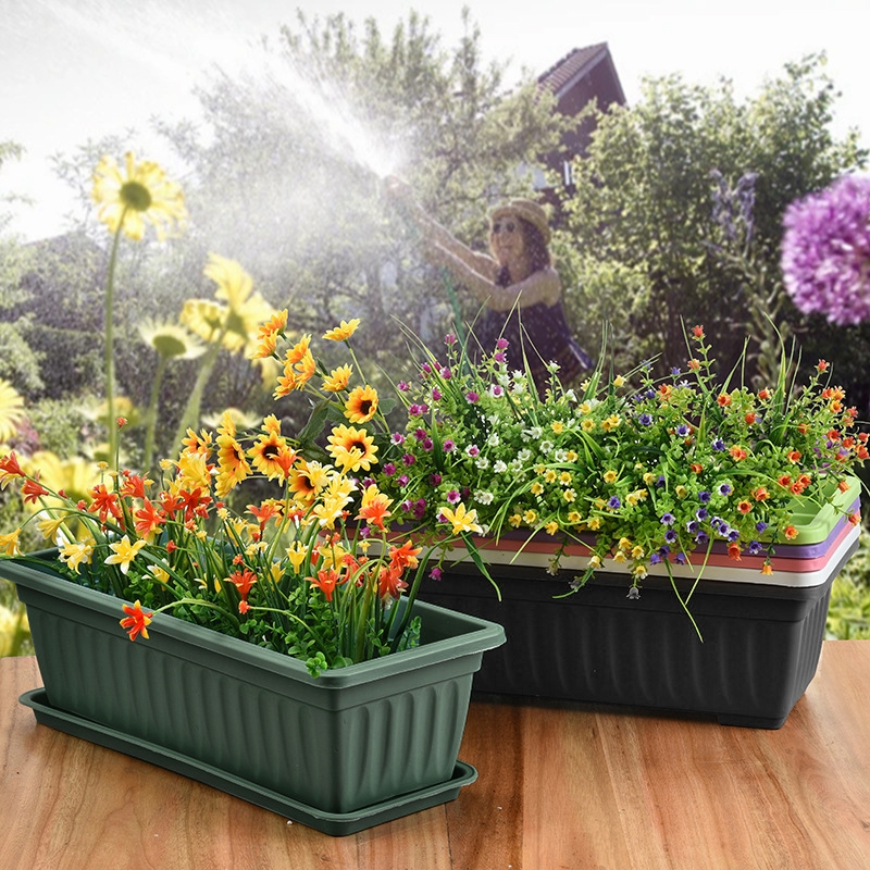 Plastic Rectangular Flower Pot Pasu Bunga Plastik Outdoor Garden Deco ...